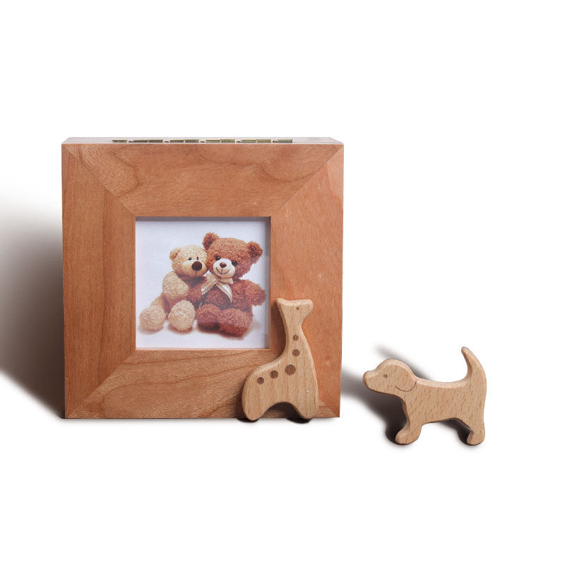 Premium Wooden Jewelry Music Box with Photo Frame and Animal Magnets ...